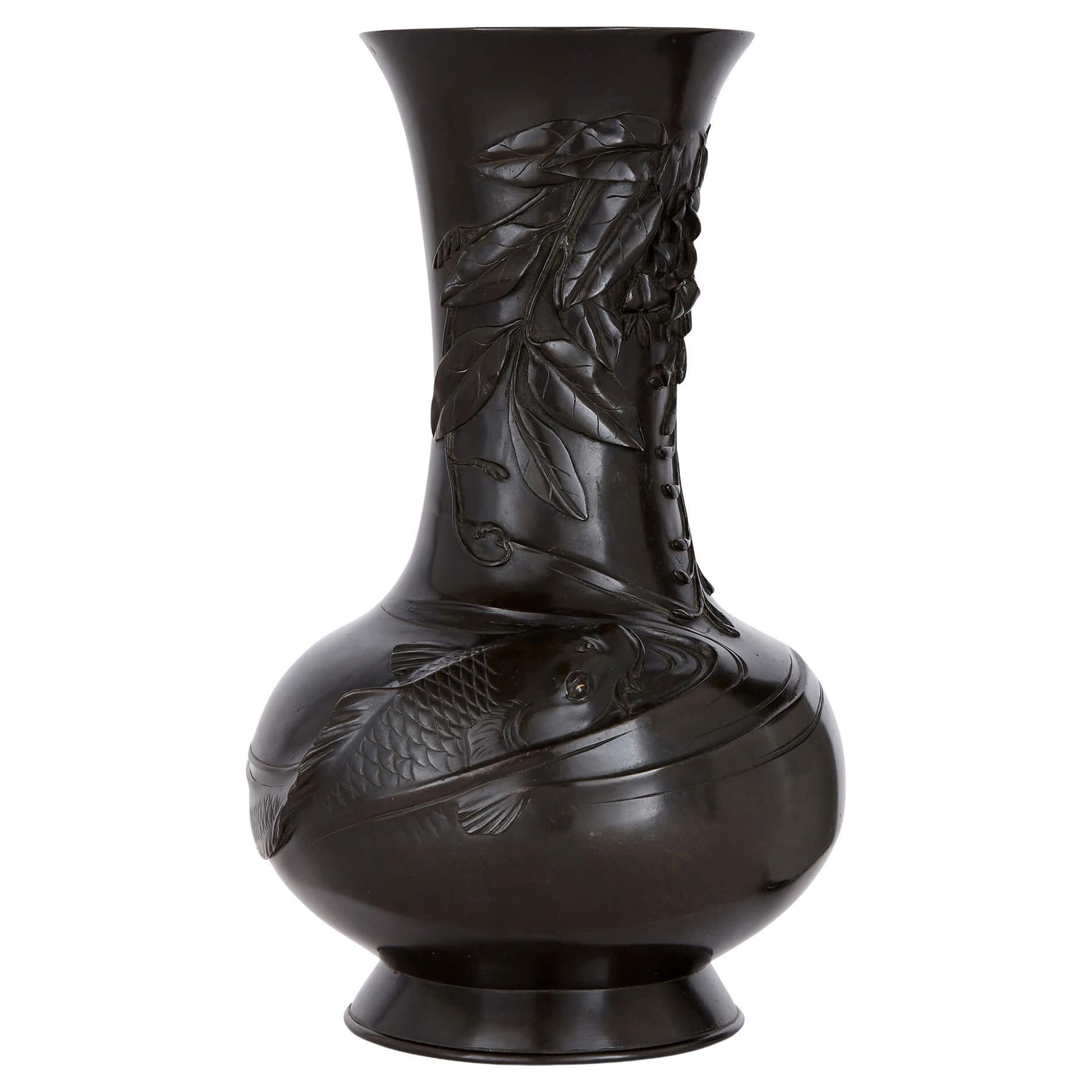 Japanese Mixed Metal Shakudo Vase Meiji Period at 1stDibs