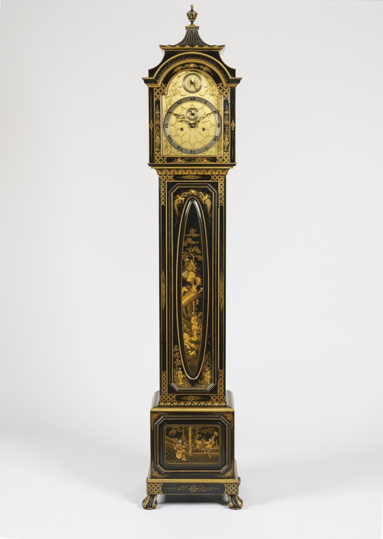 Antique Black and Gold Lacquer Grandfather Clock in the Chinoiserie ...