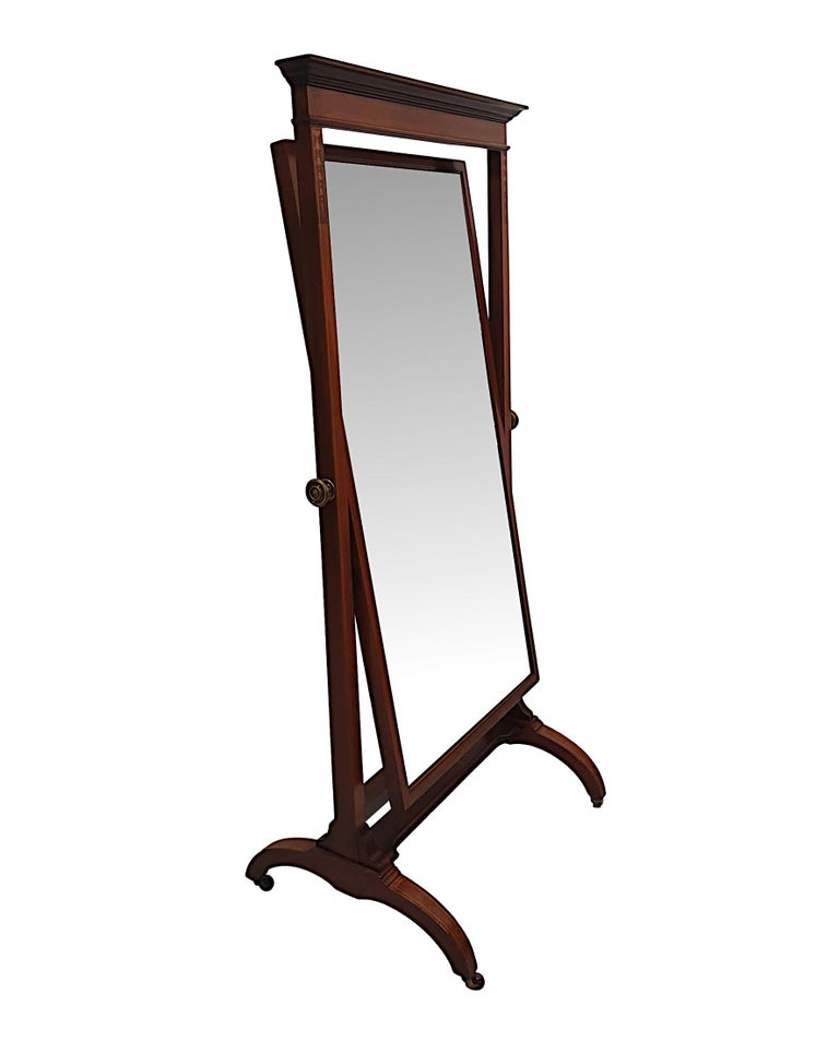 Gorgeous Edwardian Inlaid Cheval Mirror For Sale at 1stDibs