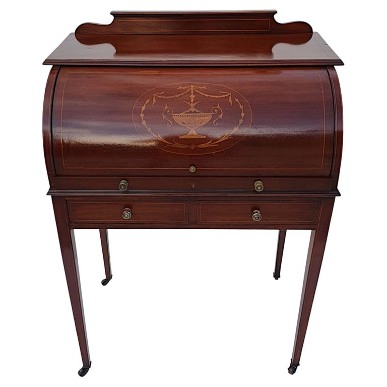 Gorgeous Edwardian Inlaid Cylinder Desk For Sale at 1stDibs