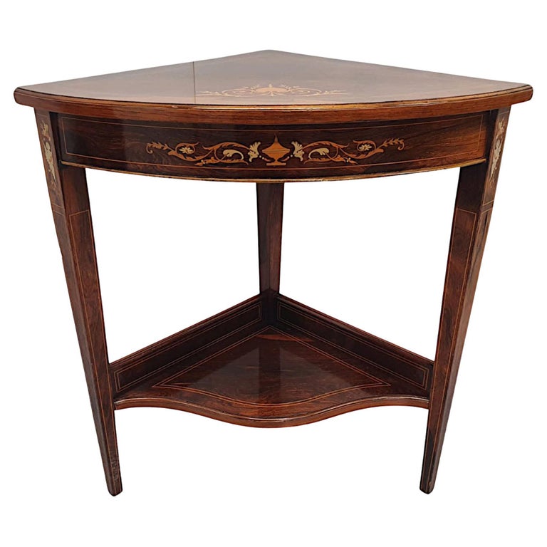 Gorgeous Edwardian Line Inlaid Marquetry Corner Table For Sale at 1stDibs