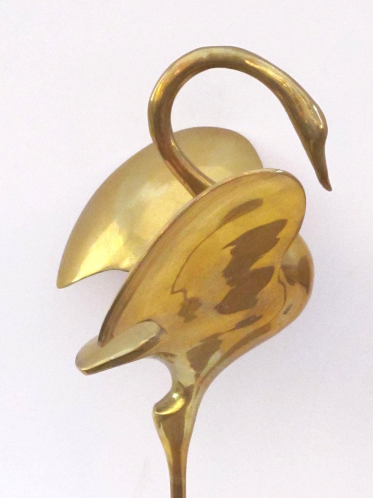 A Graceful Pair of Stylized Solid Brass Cranes at 1stDibs