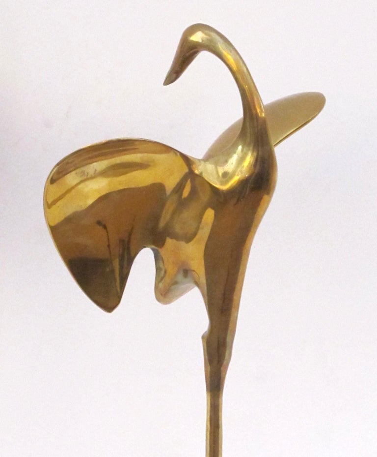A Graceful Pair of Stylized Solid Brass Cranes at 1stDibs