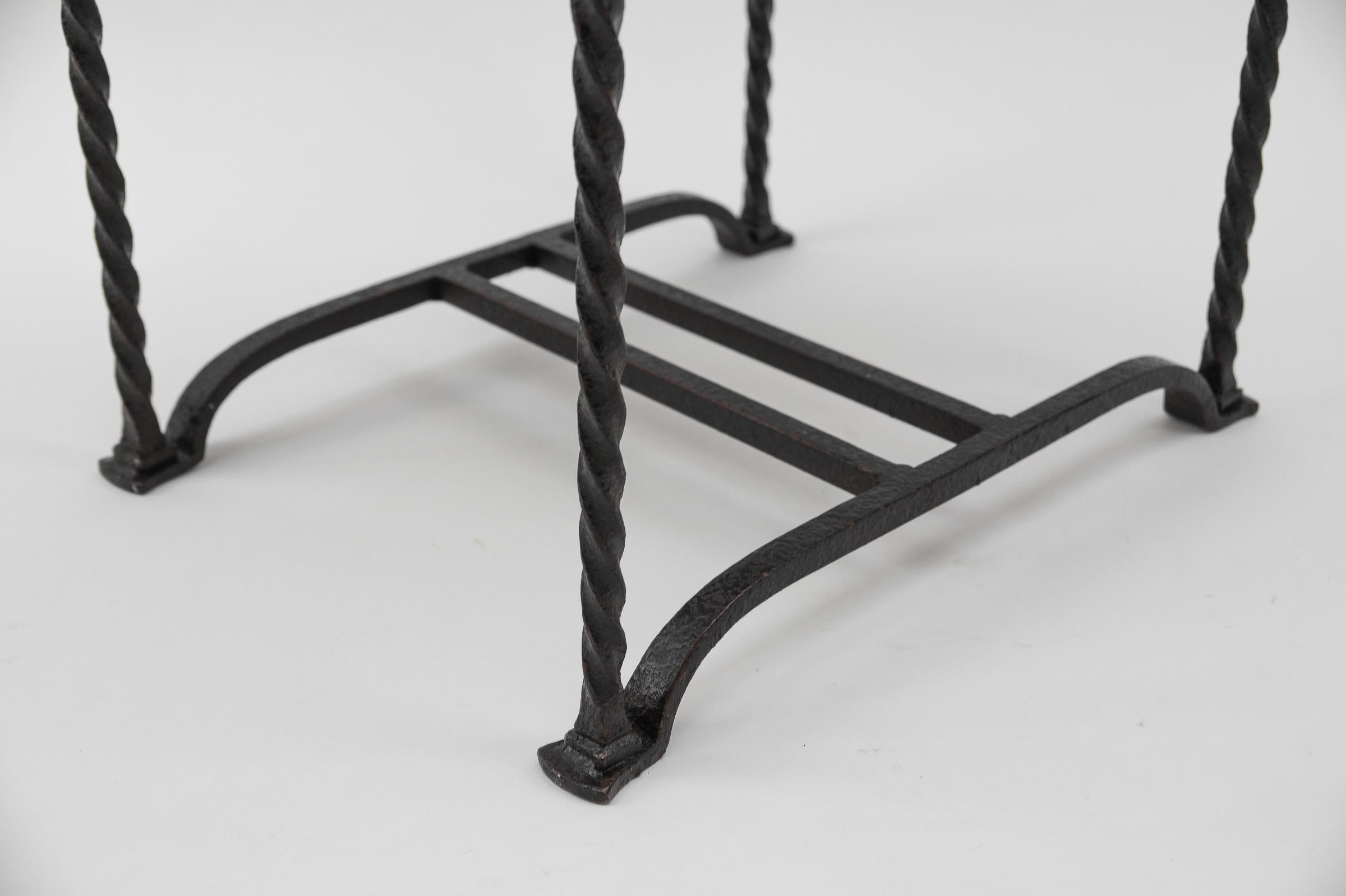 Great Set of 4 Wrought Iron and Solid Oak Side Tables, France, 1960s at ...