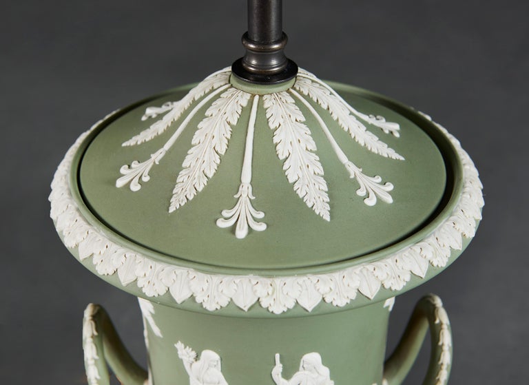 A Green Jasperware Wedgewood Urn As A Lamp For Sale at 1stDibs