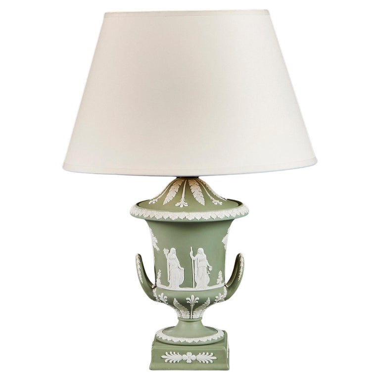 A Green Jasperware Wedgewood Urn As A Lamp For Sale at 1stDibs