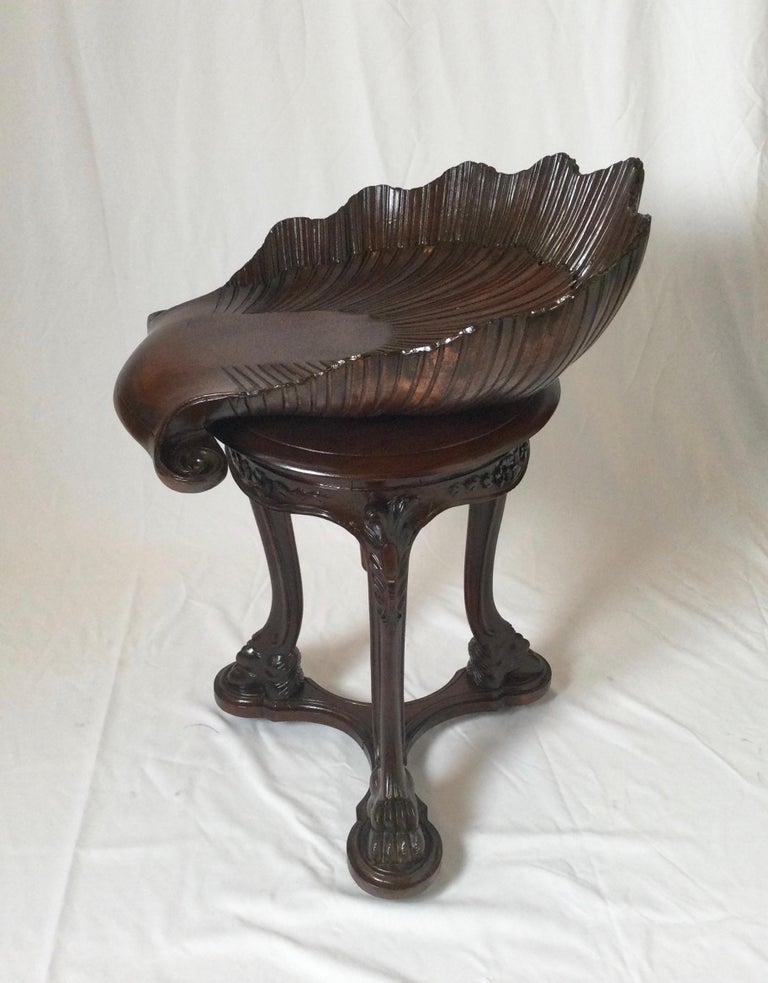 Hand Carved Walnut Shell Motif Swivel Grotto Bench For Sale at 1stDibs