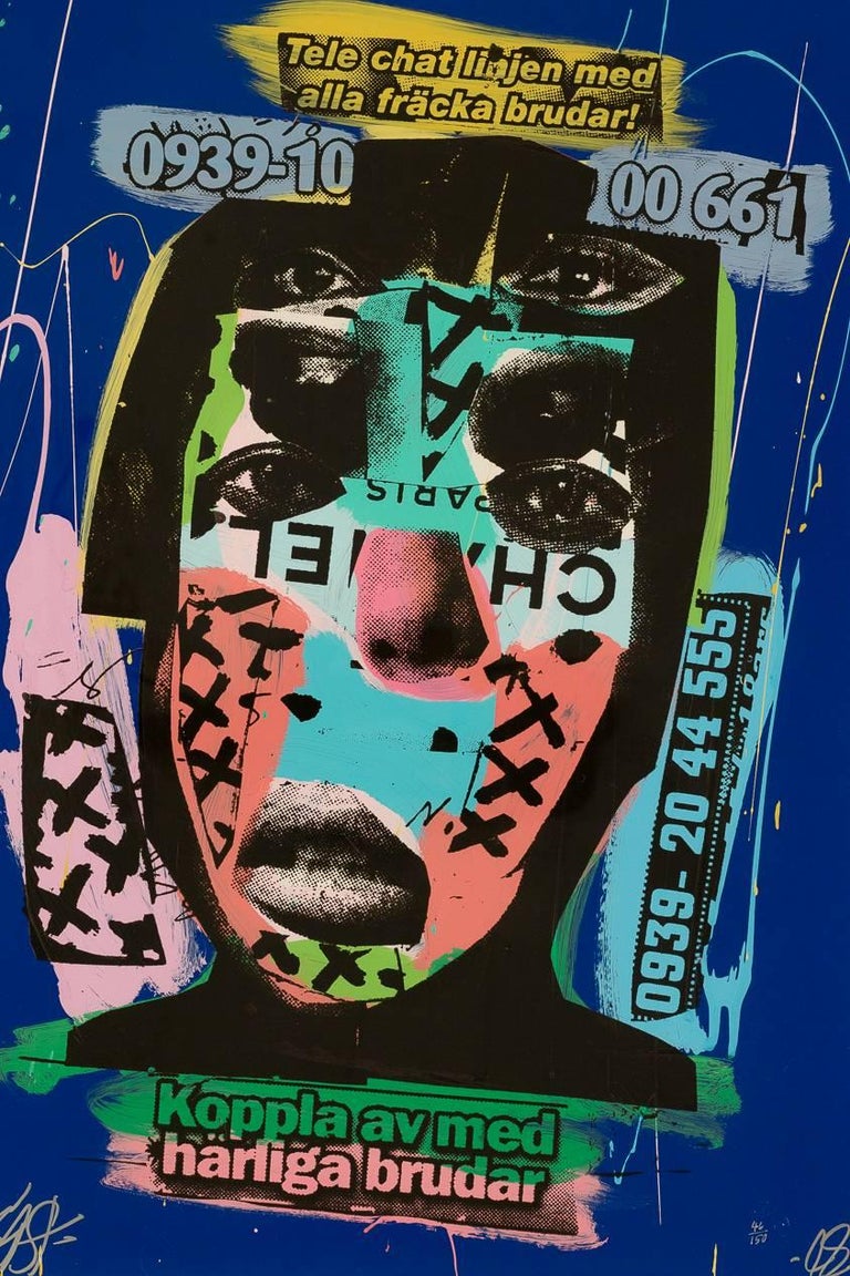 Hand Paint on Silkscreen Mixed Media Work by Bast Hand Signed at 1stDibs