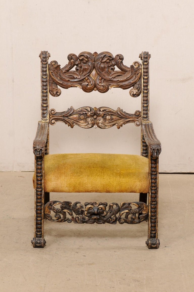 Handsome 18th C Italian Baroque Arm Chair with Intricately Carved ...