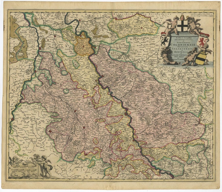 Handsome and Detailed Old Map of the Lower Rhine Region in Germany, ca ...