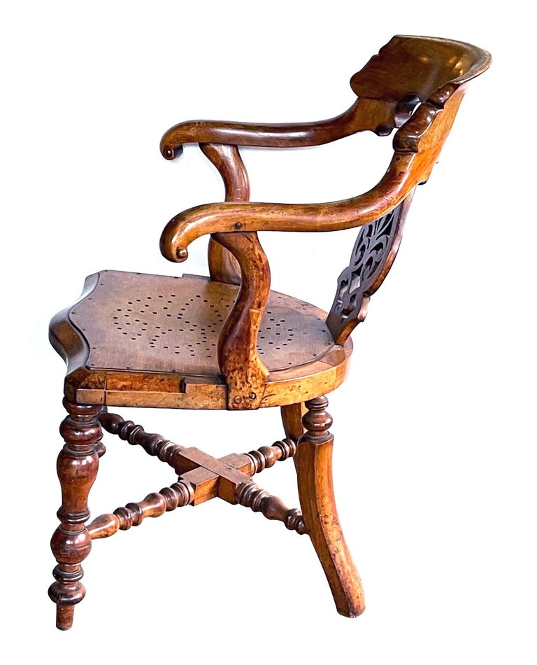 Handsome English Yew Wood Captain's Chair For Sale at 1stDibs