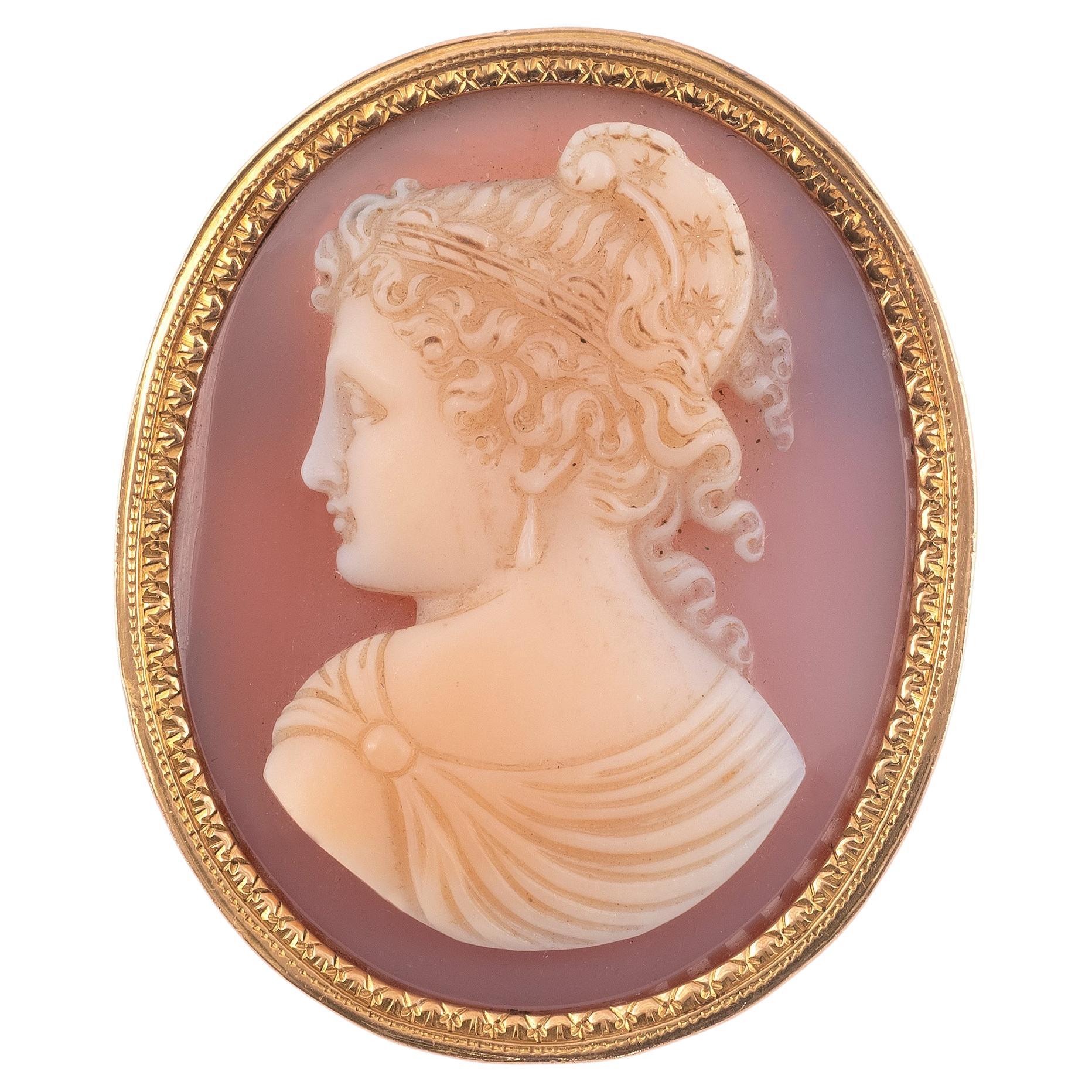 Victorian Hardstone Diamond and Pearl Cameo Brooch at 1stDibs