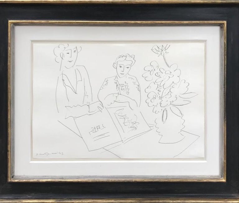 Henri Matisse Ink Drawing of Two Women and a Vase of Flowers For Sale ...