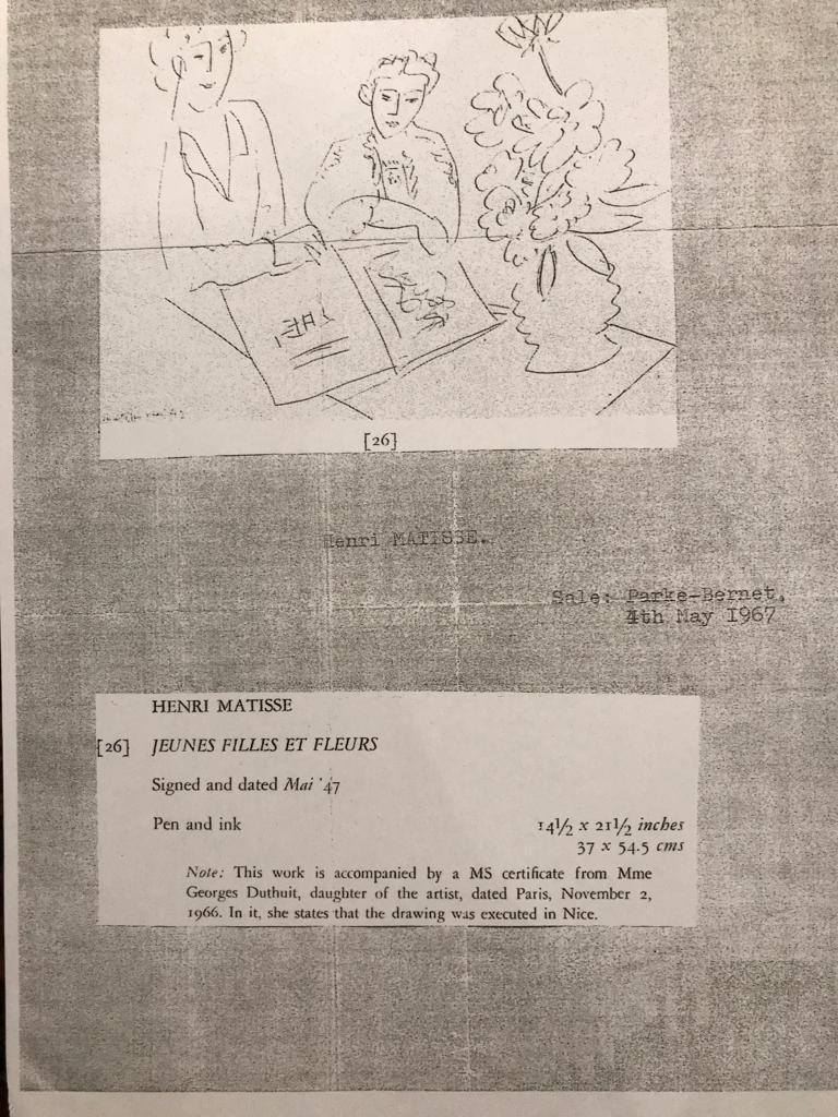 Henri Matisse Ink Drawing of Two Women and a Vase of Flowers For Sale ...