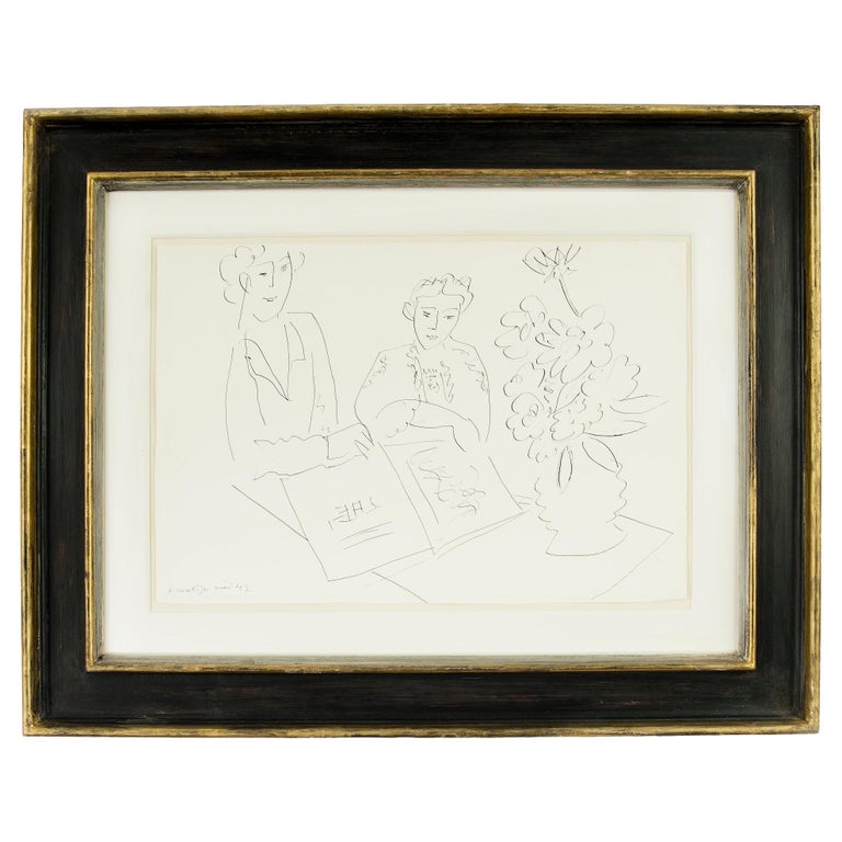 Henri Matisse Ink Drawing of Two Women and a Vase of Flowers For Sale ...
