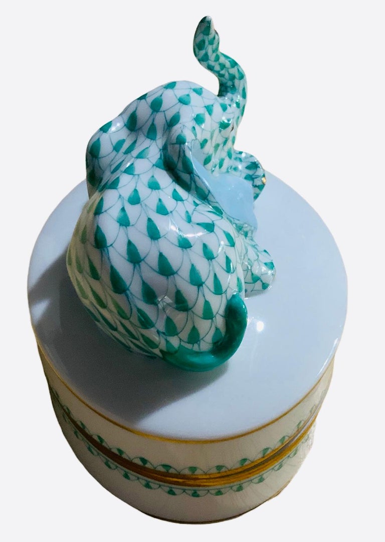 Herend Porcelain Hand Painted Elephant Trinket Box at 1stDibs