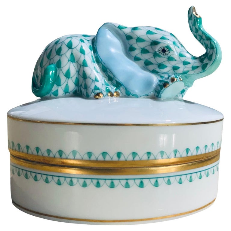 Herend Porcelain Hand Painted Elephant Trinket Box at 1stDibs