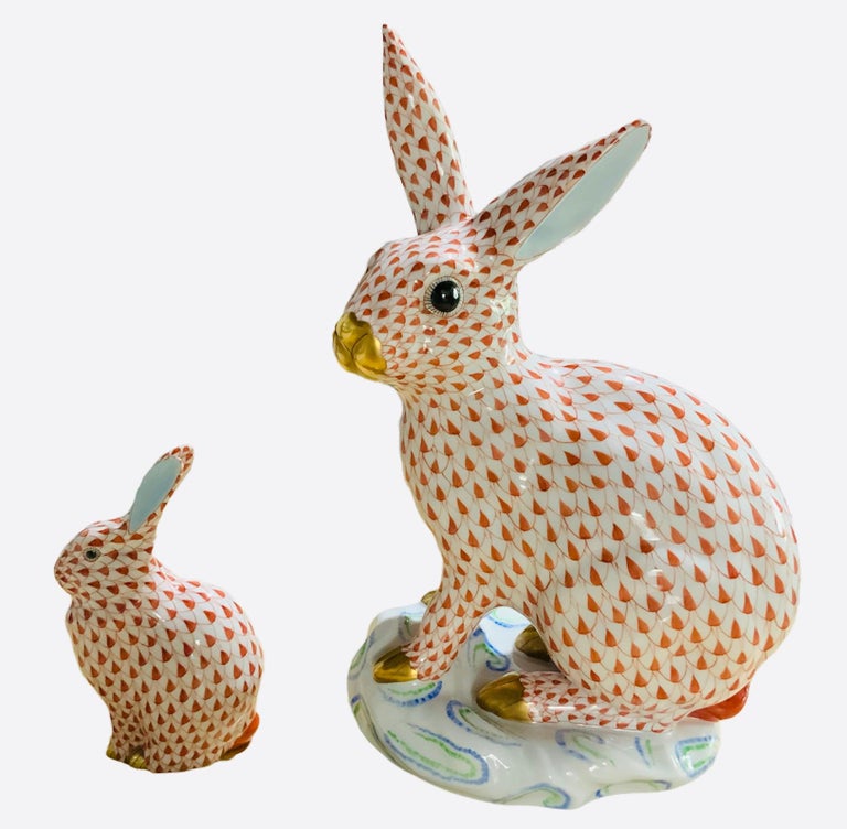 Herend Porcelain Hand Painted Large Rabbit For Sale at 1stDibs