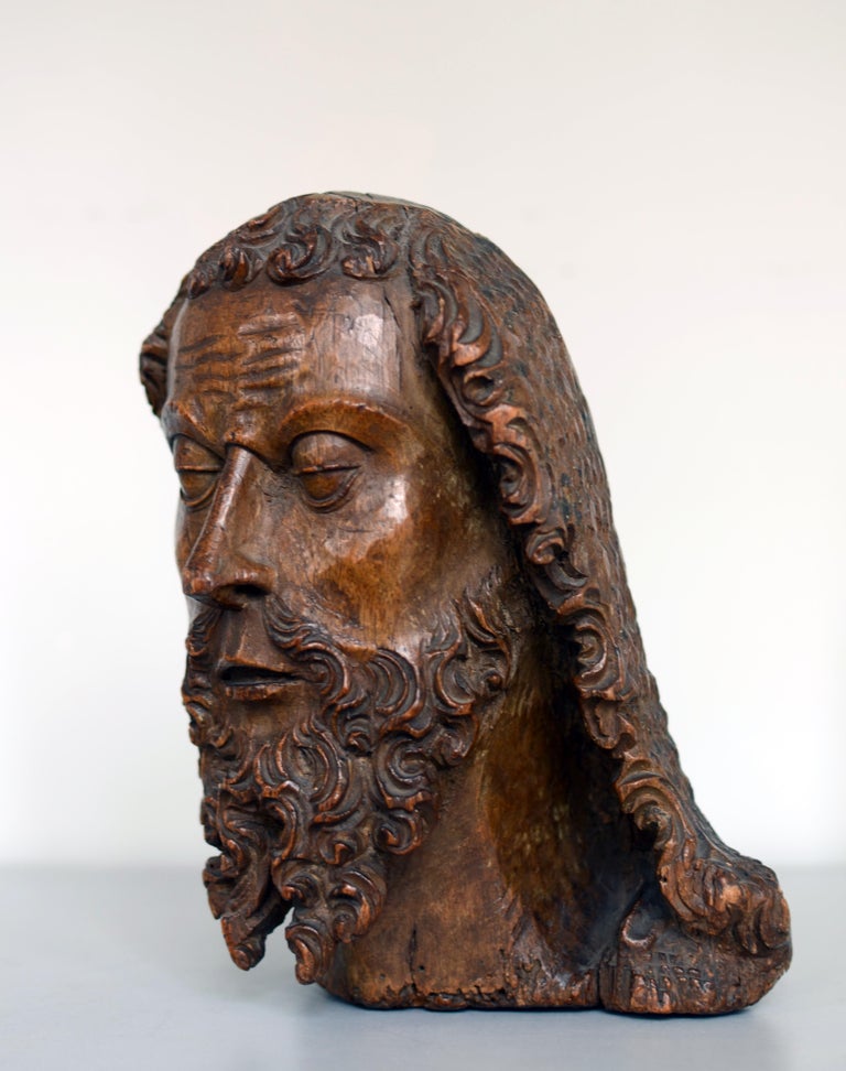 High Gothic French Iberian Wooden Bust of Saint John the Baptist For ...