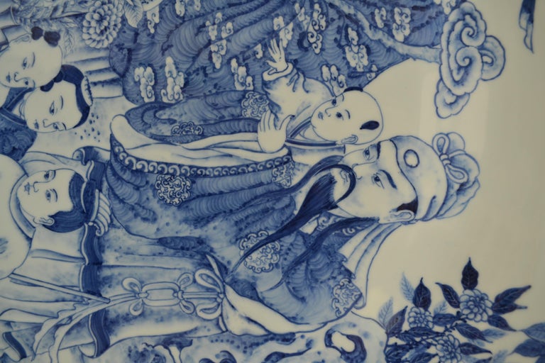 Large Blue and White Chinese Charger Depicting the Gods Fu Lu and Shou ...