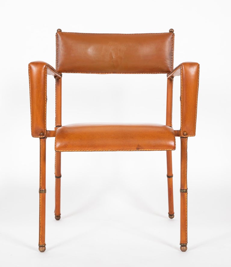 Jacques Adnet Leather Wrapped Faux Bamboo Arm / Desk Chair For Sale at ...