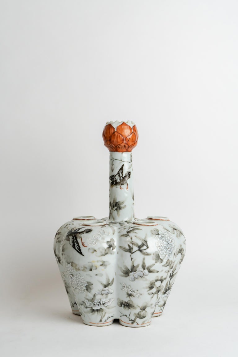 A Japanese Porcelain Enamel Painted Lotus Vase For Sale at 1stDibs