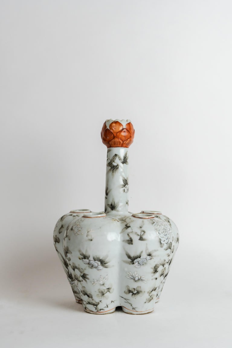 A Japanese Porcelain Enamel Painted Lotus Vase For Sale at 1stDibs
