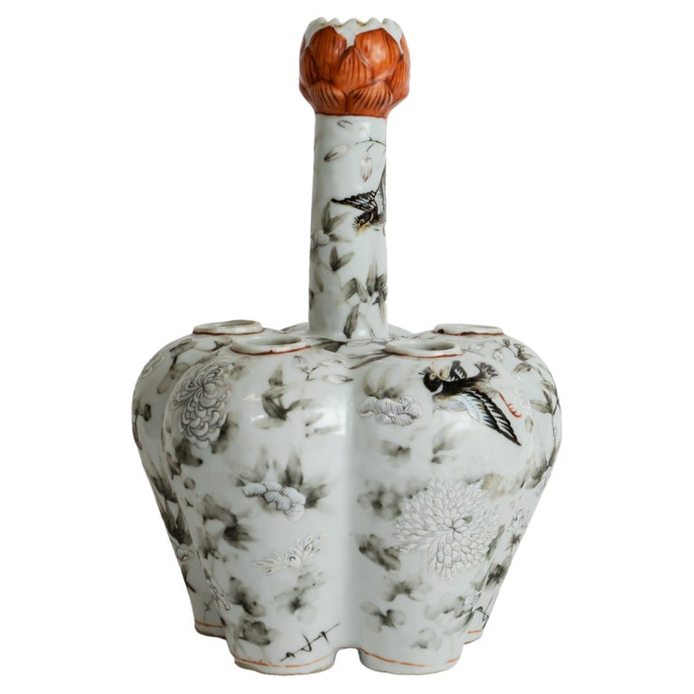 A Japanese Porcelain Enamel Painted Lotus Vase For Sale at 1stDibs