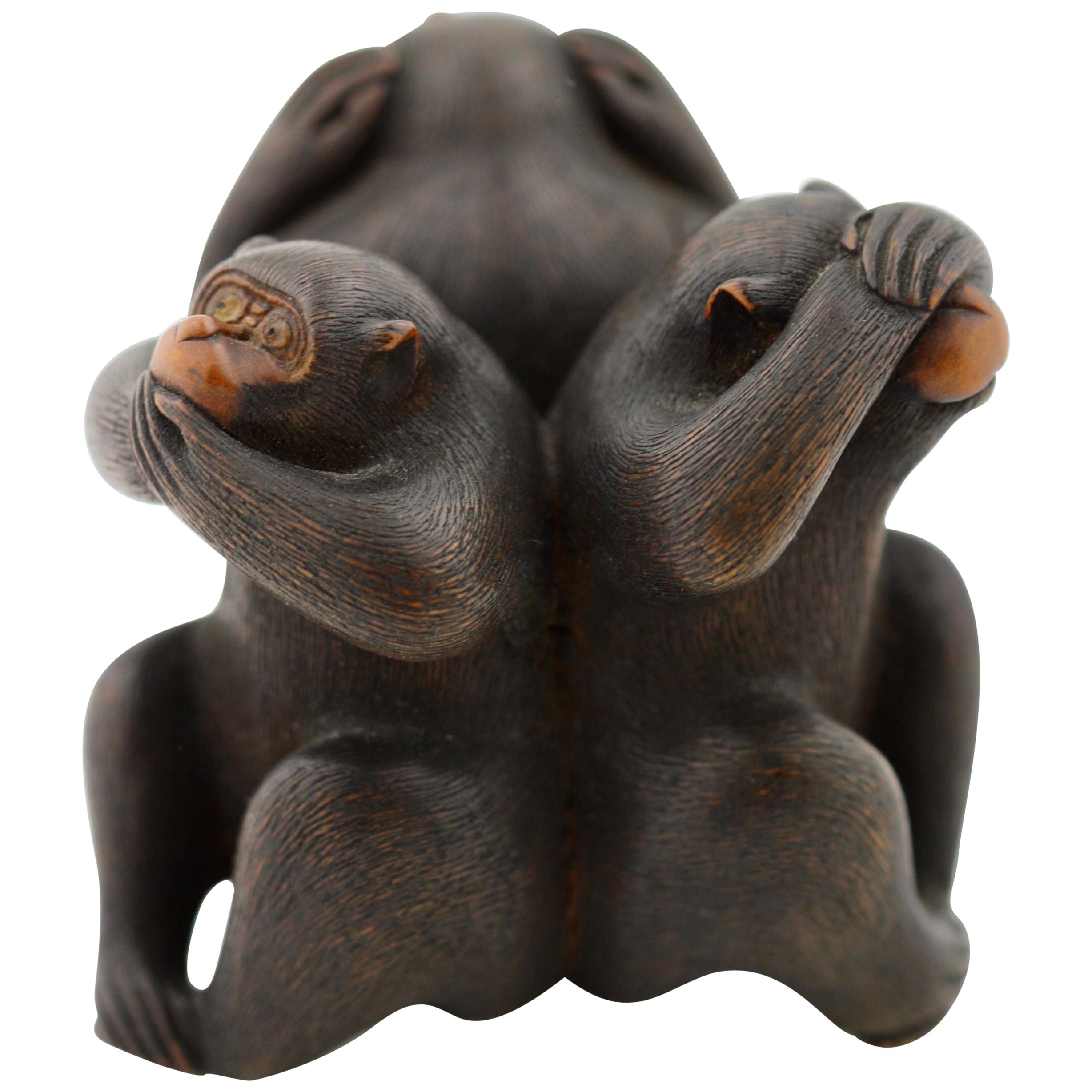 Japanese Wood Okimono of Three Monkeys Meiji Period at 1stDibs | three ...