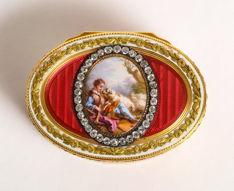 Jewelled Two-Colour Gold and Enamel Snuff Box, Charles Le Bastier ...