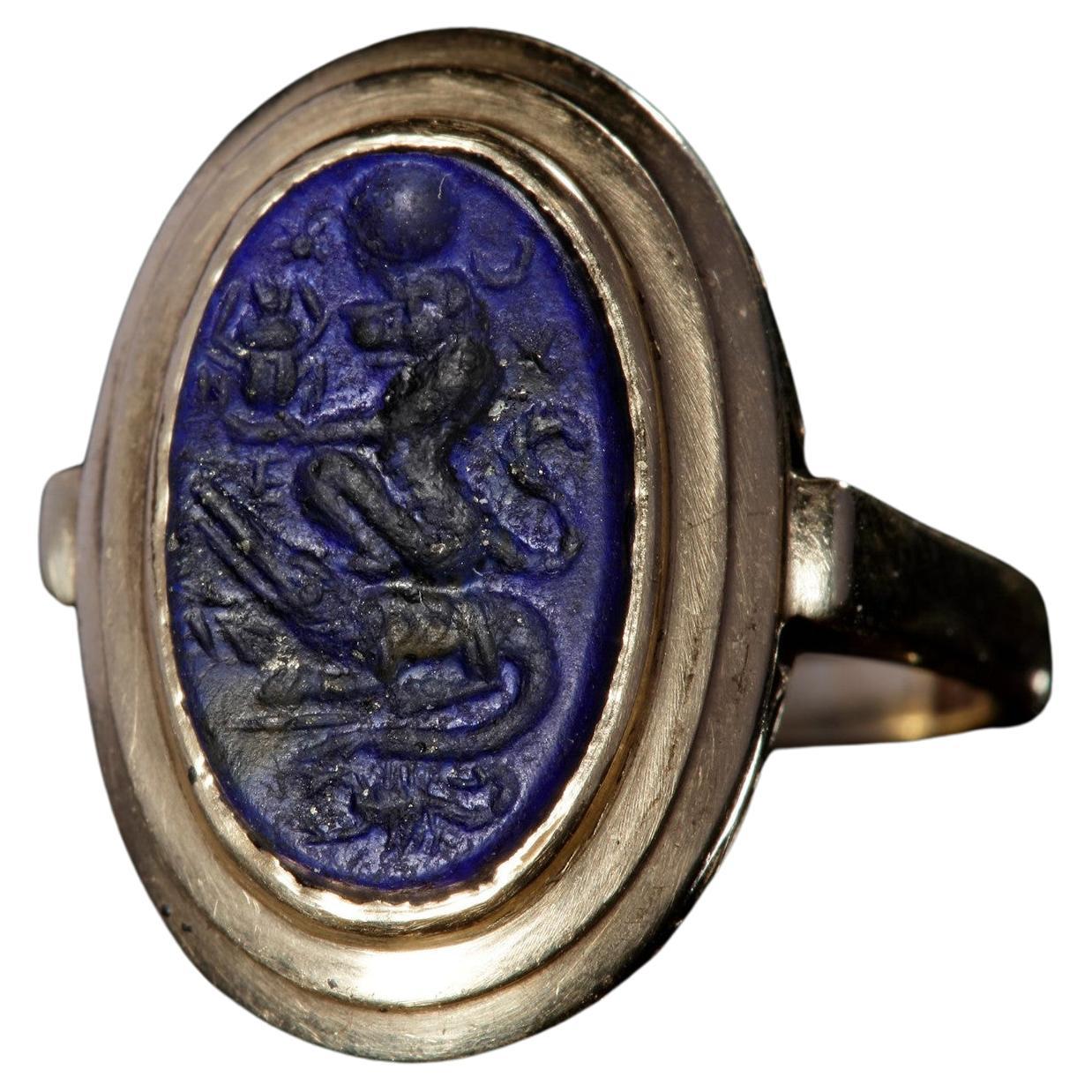A Lapis Lazuli Gnostic Intaglio Ring 2nd-3rd Century AD For Sale at 1stDibs