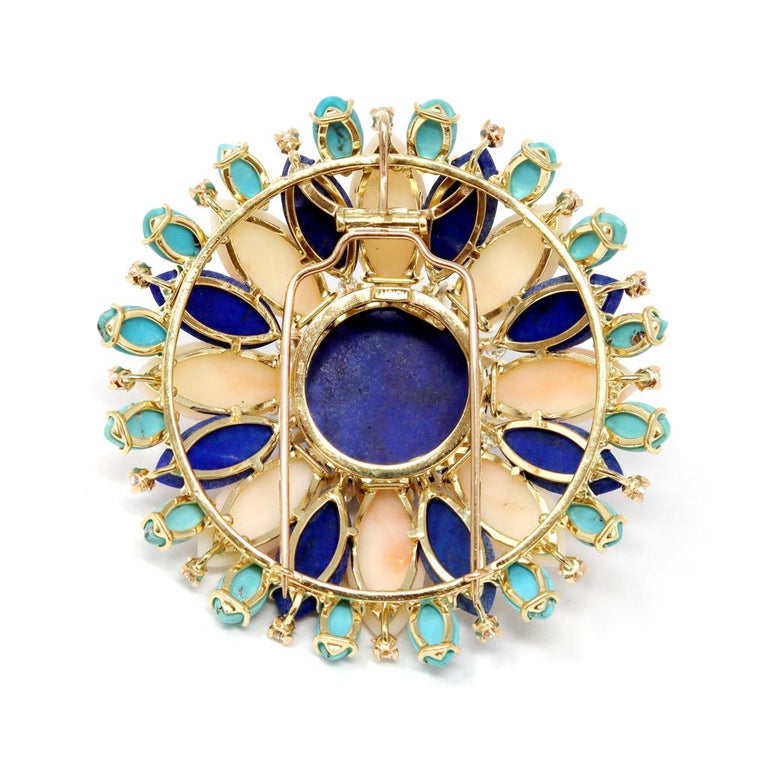 Lapis Lazuli Pink Coral Turquoise and Diamond Suite Signed Lucien For ...