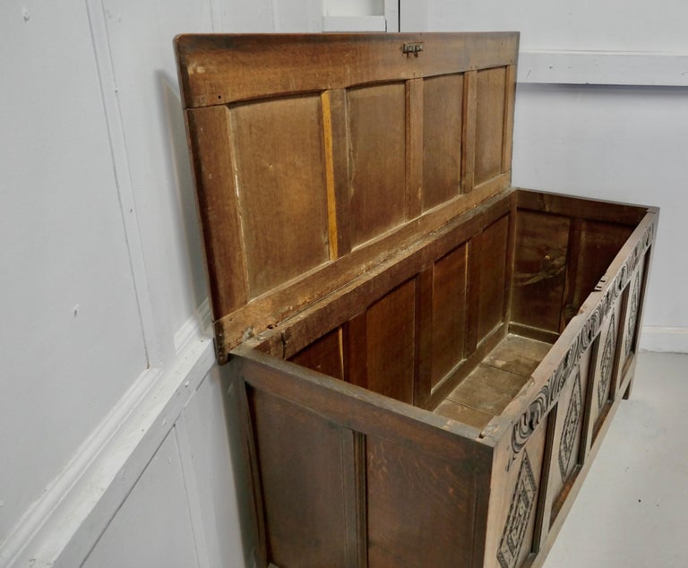 Large 17th Century Carved Oak Coffer For Sale at 1stDibs
