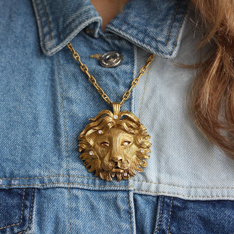 Large 18 Carat Gold Leo Pendant with Diamonds at 1stDibs
