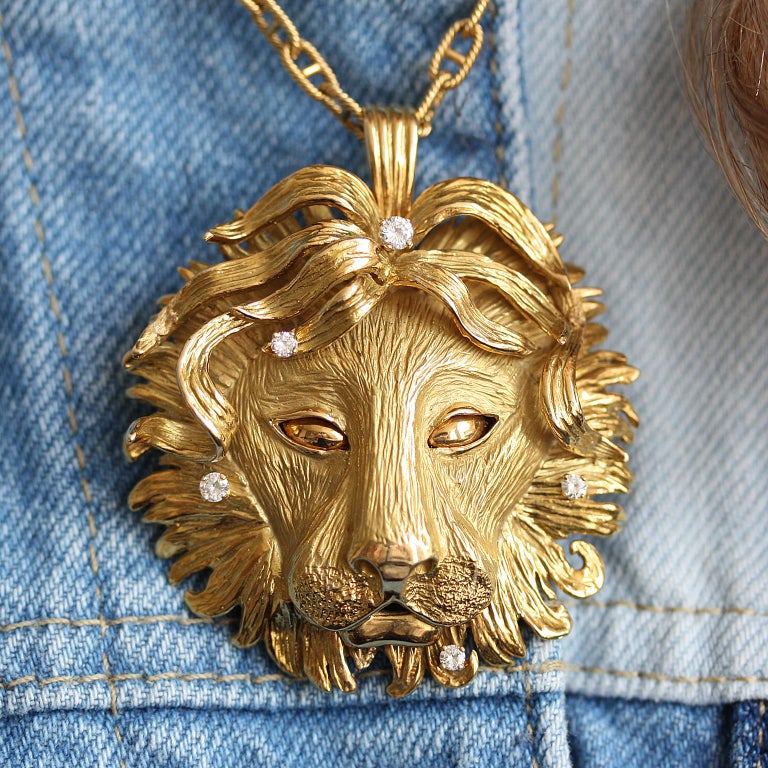 Large 18 Carat Gold Leo Pendant with Diamonds at 1stDibs