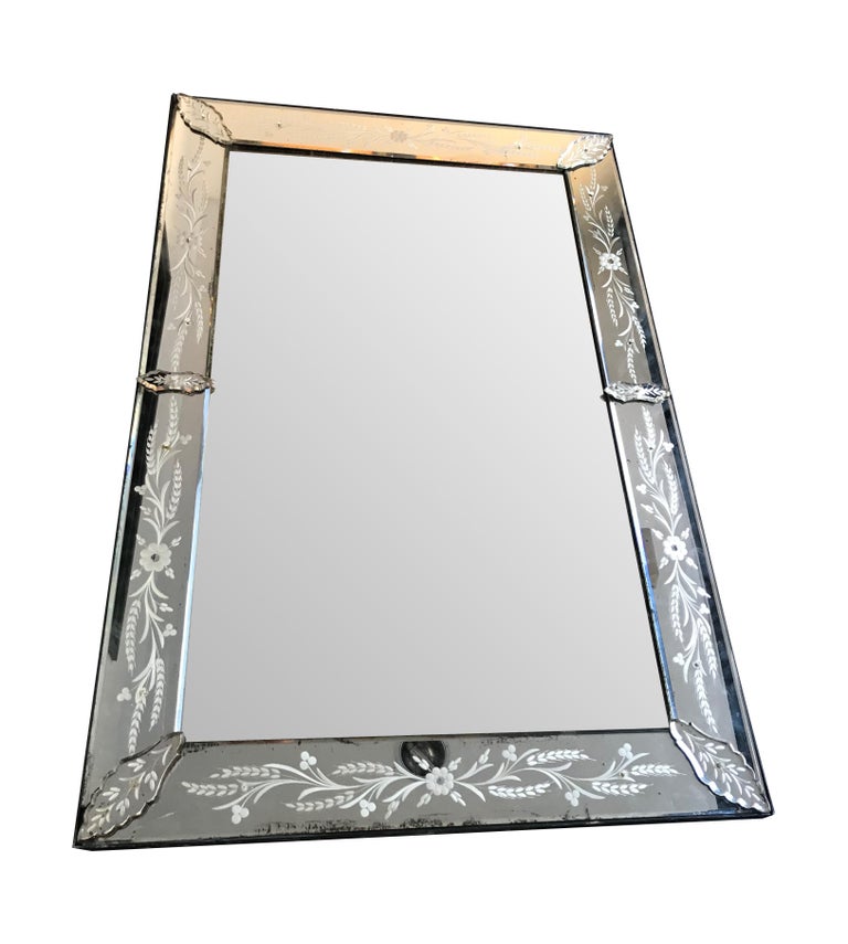 Large 1920s Venetian Mirror with Etched Mirrored Frame at 1stDibs ...