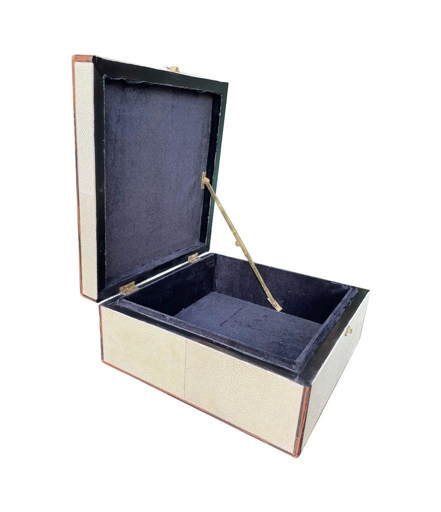 A large 1970s Italian shagreen and wooden jewellery box with brass ...