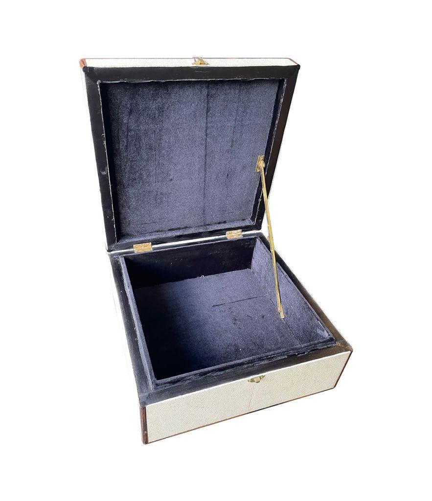 A large 1970s Italian shagreen and wooden jewellery box with brass ...