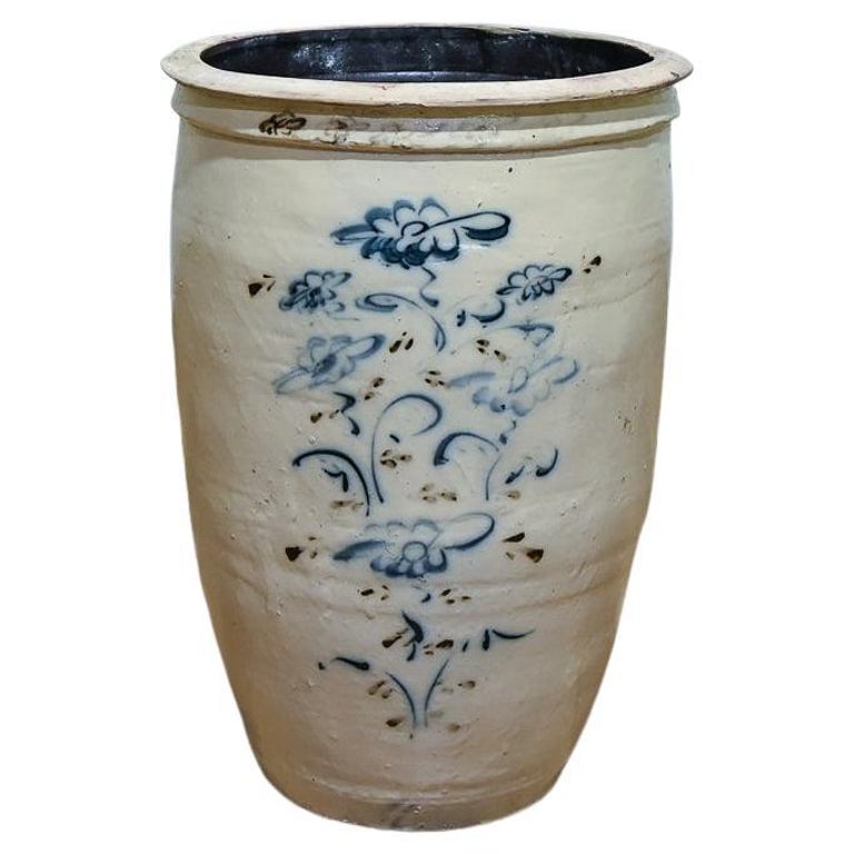 Large 19th Century Blue and White Ovoid Ceramic Jar, Cizhou Wear For ...