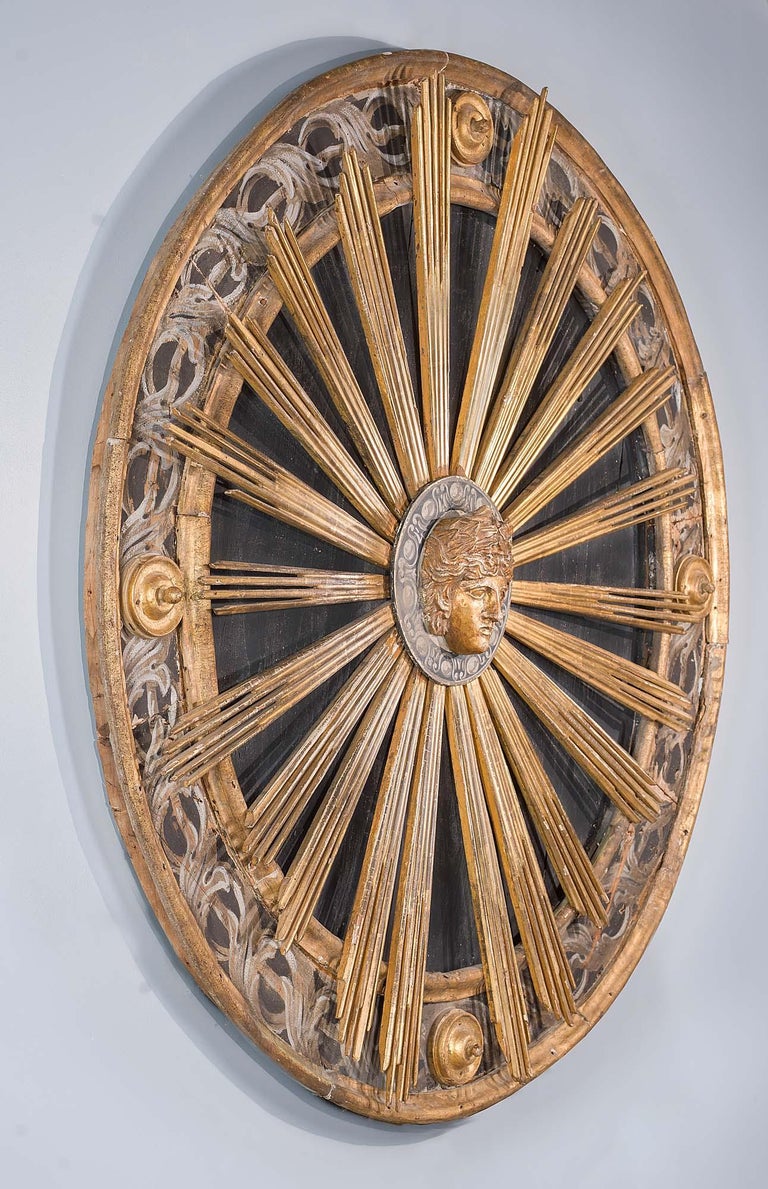 Large Antique 19th Century Giltwood and Painted Sunburst Roundel For ...
