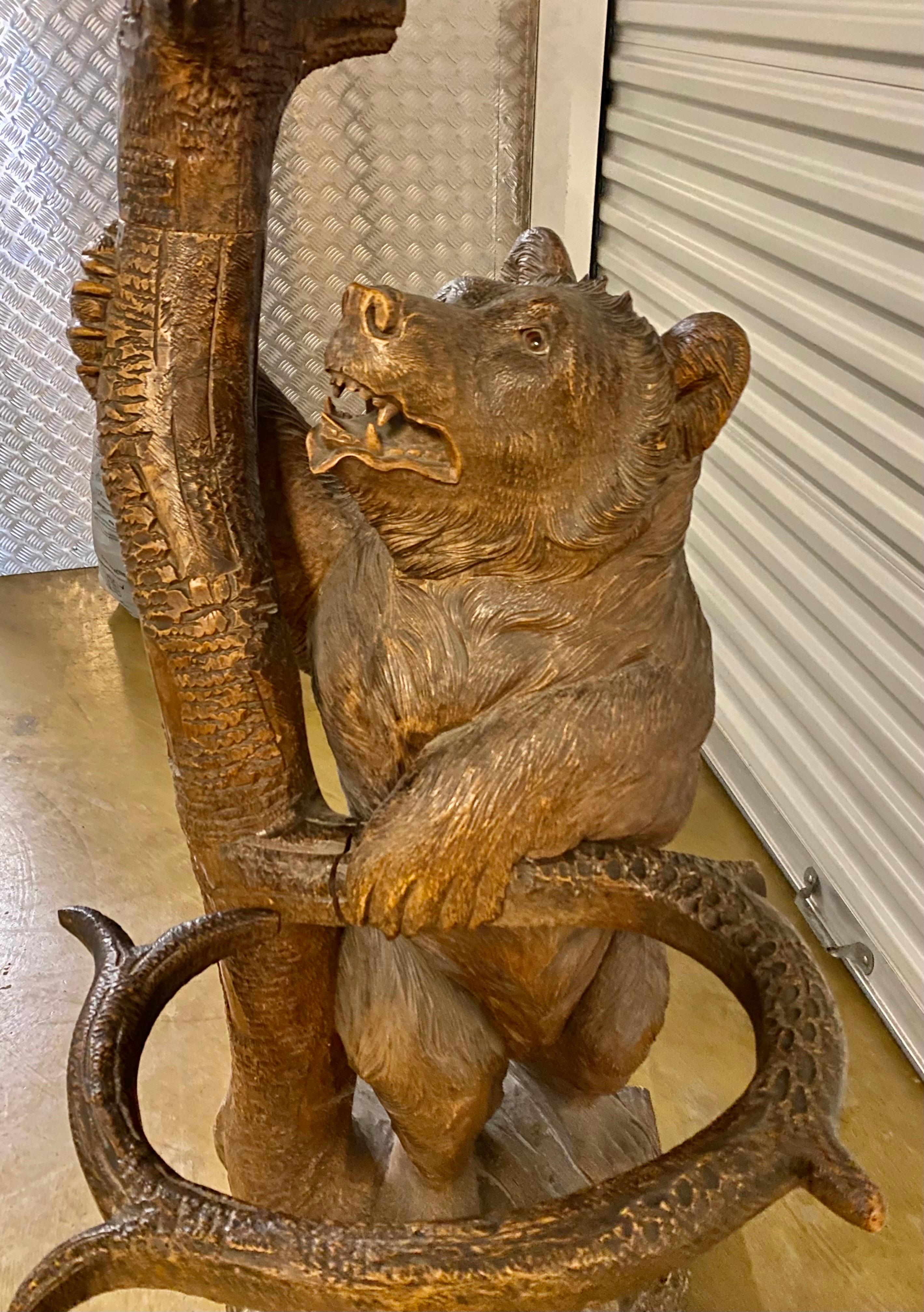 A Large Antique 'Black Forest' carved wood Bear Hall Coat Stick Stand ...