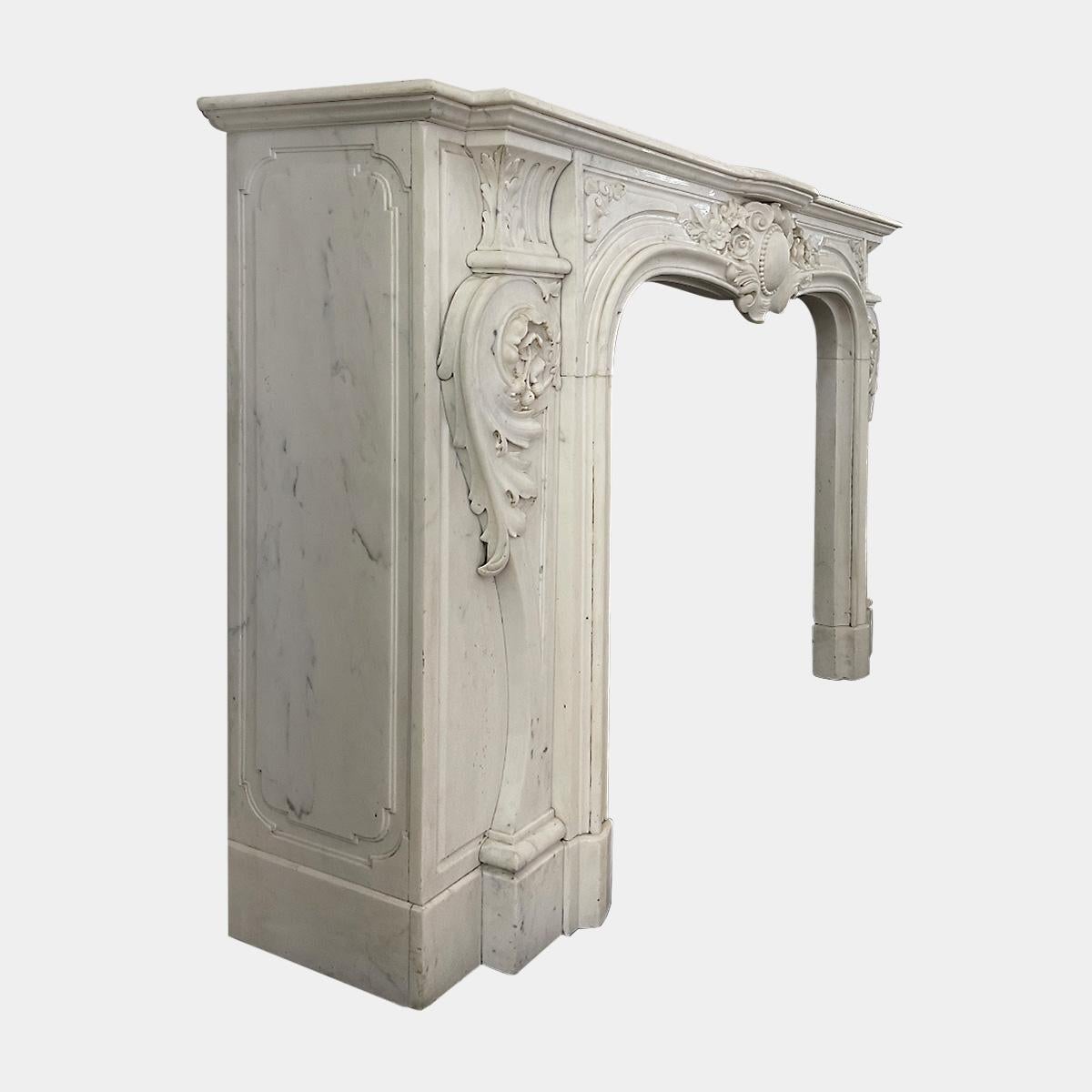 Large Antique French White Marble Rococo Fireplace Mantel For Sale at ...