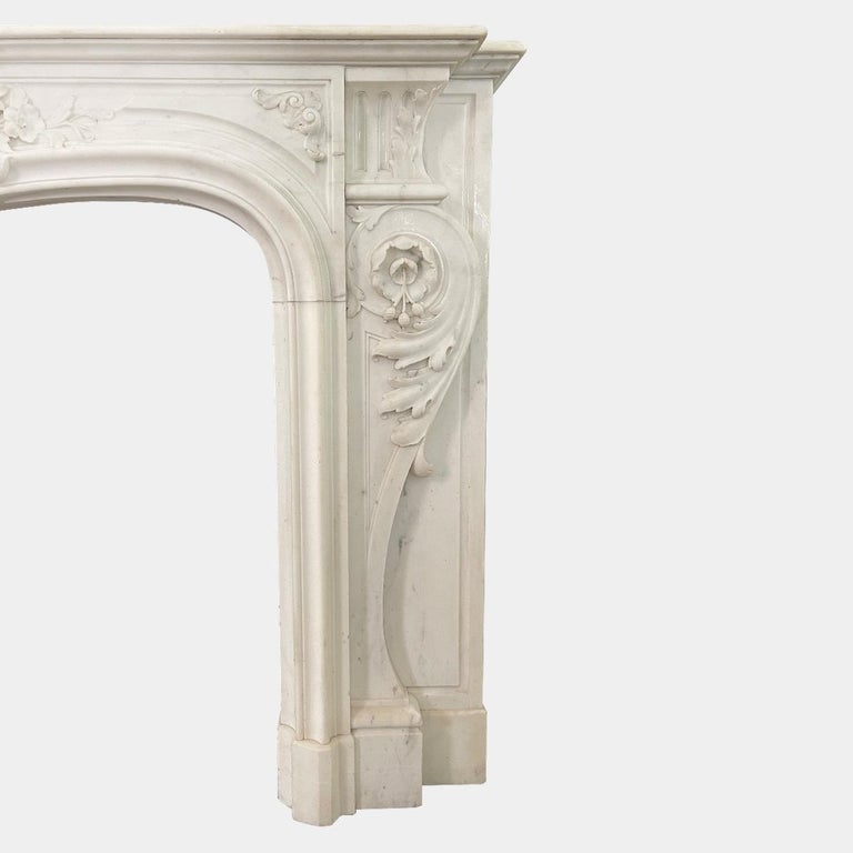 Large Antique French White Marble Rococo Fireplace Mantel For Sale at ...