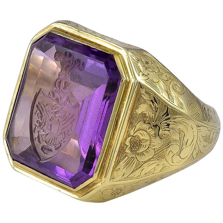 Large Antique Gold and Amethyst Intaglio Ring at 1stDibs