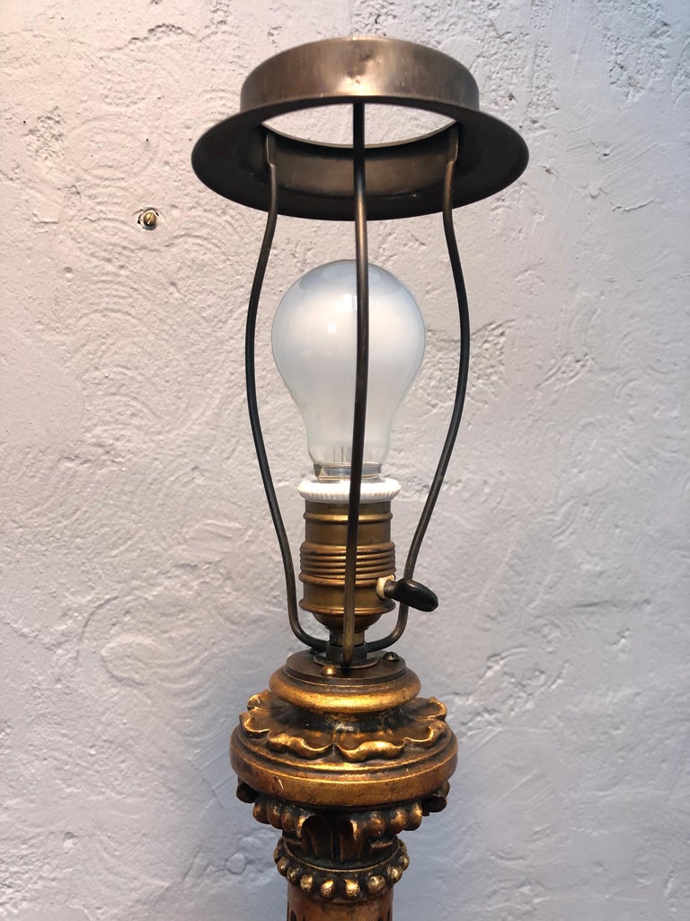 Large Antique Hand Carved Corinthian Gilted Table Lamp For Sale at 1stDibs