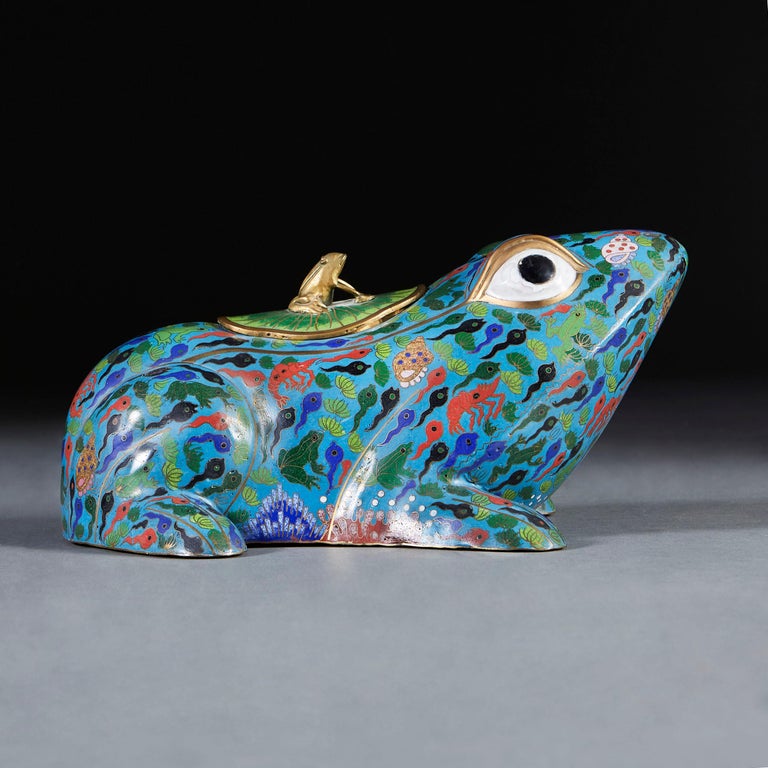 Large Blue Cloisonné Frog Vessel For Sale at 1stDibs