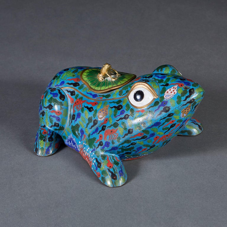Large Blue Cloisonné Frog Vessel For Sale at 1stDibs