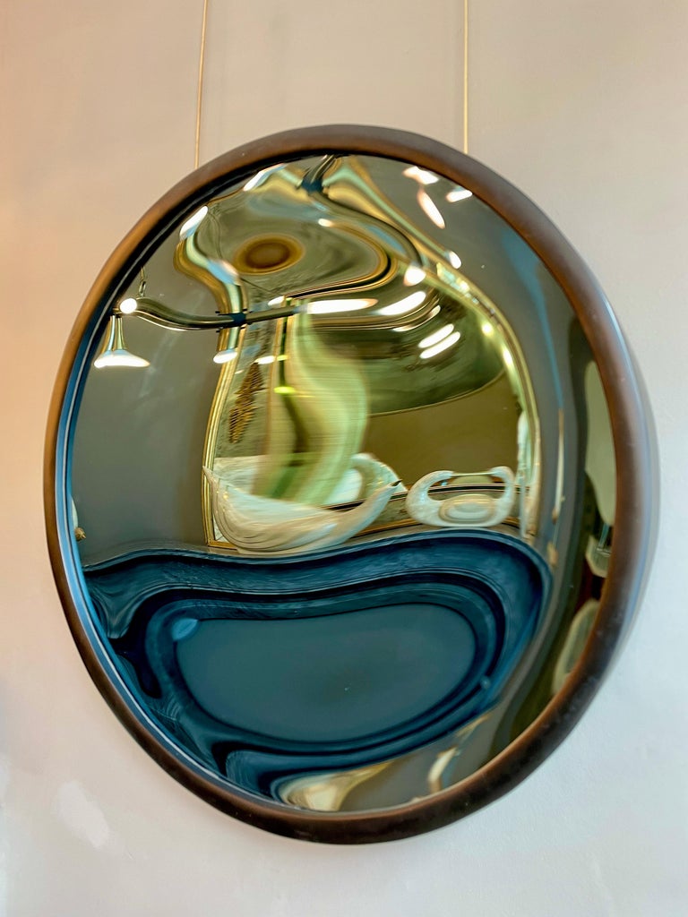 Large Blue Glass Concave Mirror in Ebonised Frame at 1stDibs