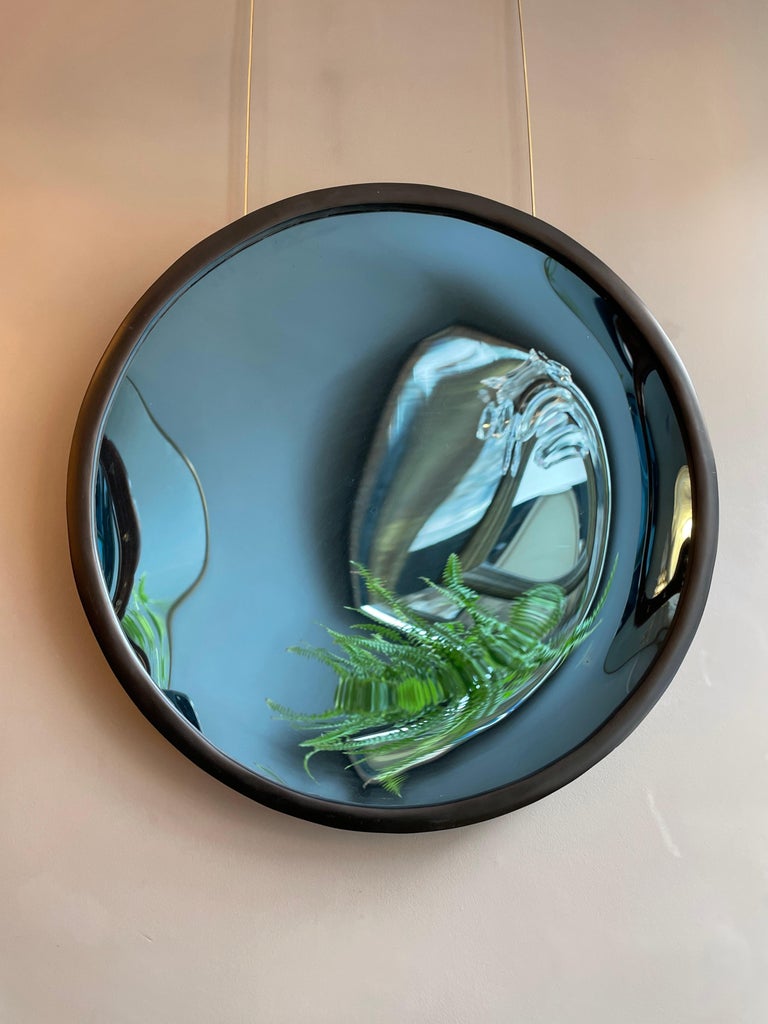 Large Blue Glass Concave Mirror in Ebonised Frame at 1stDibs