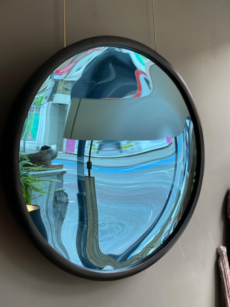 Large Blue Glass Concave Mirror in Ebonised Frame at 1stDibs